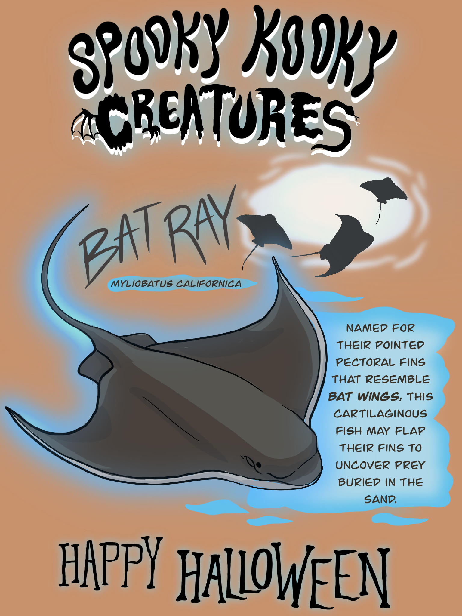 Spooky Kooky Creatures – Bat Ray – Art By Breah
