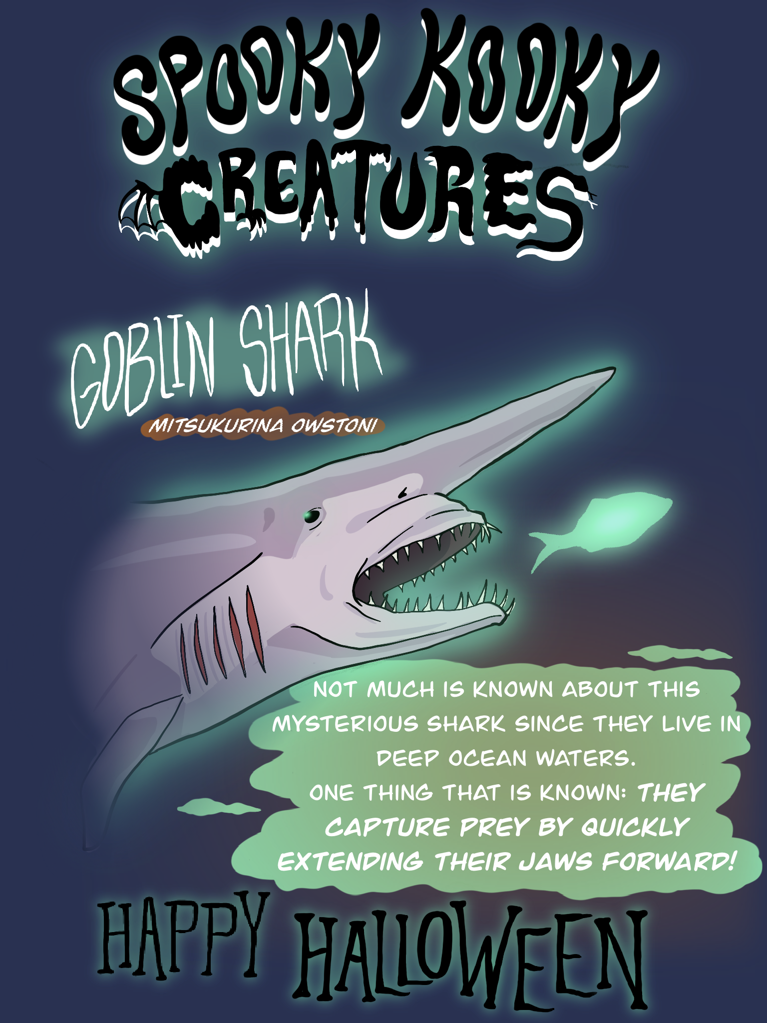 Spooky Kooky Creatures – Goblin Shark – Art By Breah