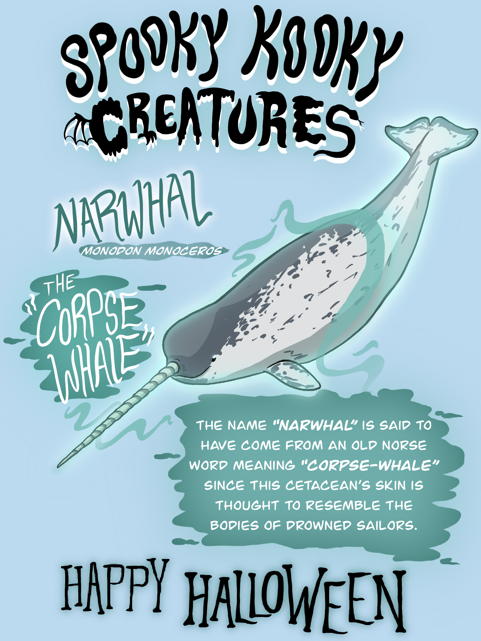 Spooky Kooky Creatures – Narwhal – Art By Breah