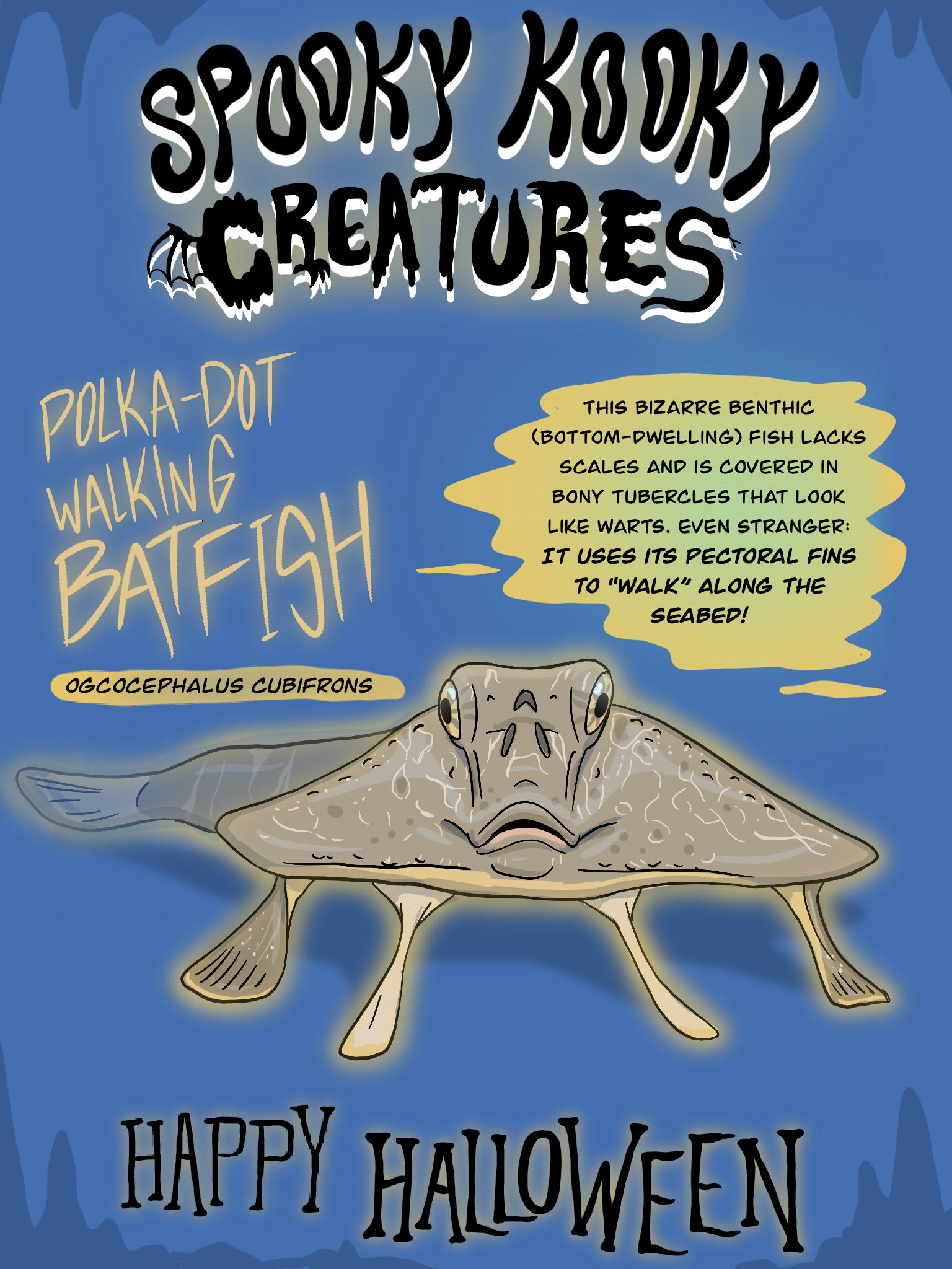 Spooky Kooky Creatures – Batfish – Art By Breah