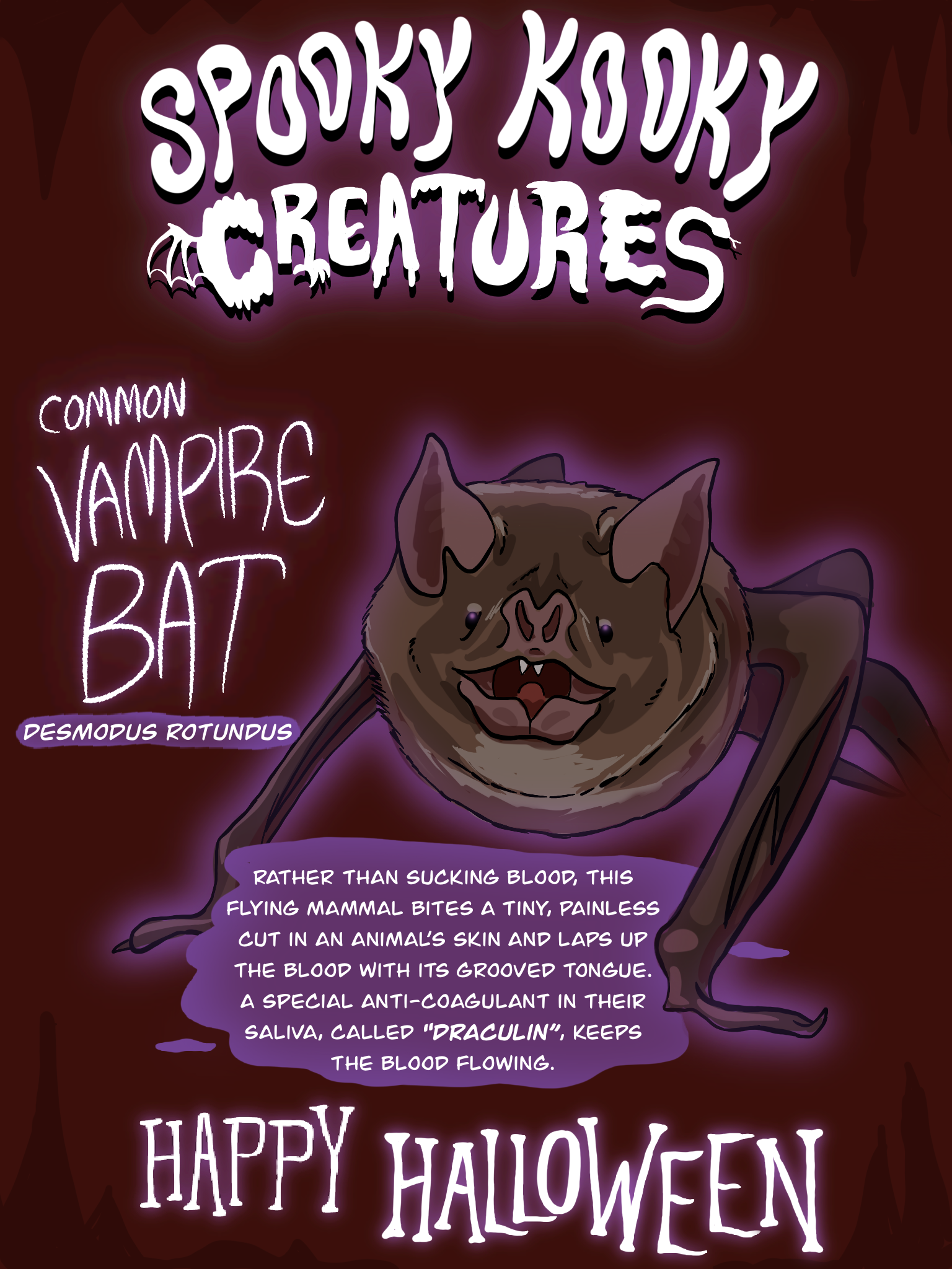 Spooky Kooky Creatures – Vampire Bat – Art By Breah